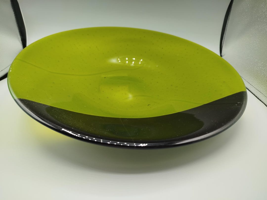 Large Fused Canary Green Glass Plate 37cm Decorative Serving Bowl - Etsy