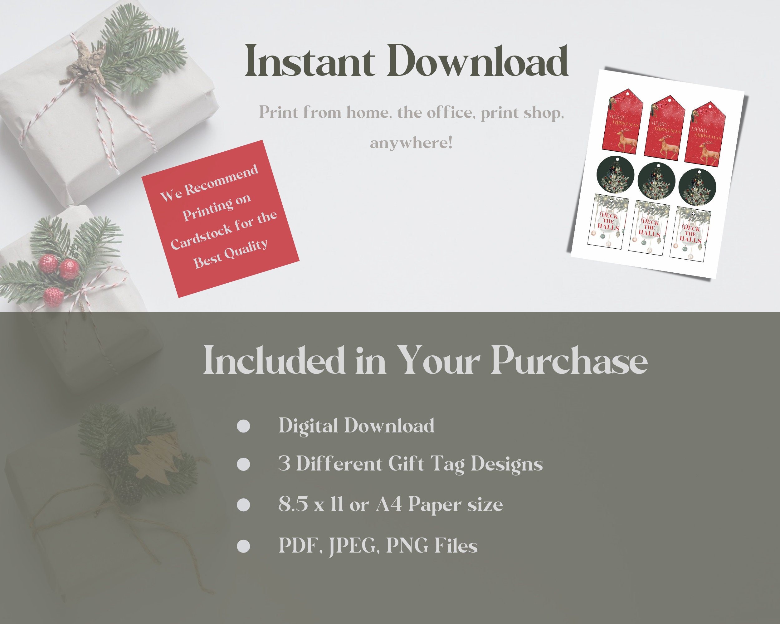 Christmas Gift Tags Printable Holiday Gift Tags Printable Digital ...
