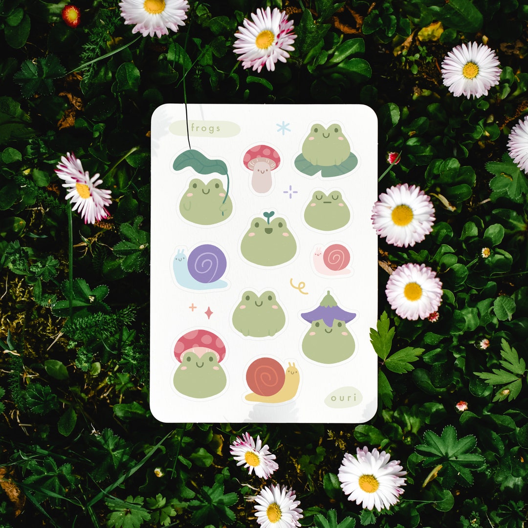 Frogs Sticker Sheet - Glossy Cute Cottagecore Snails Mushroom Tracker ...