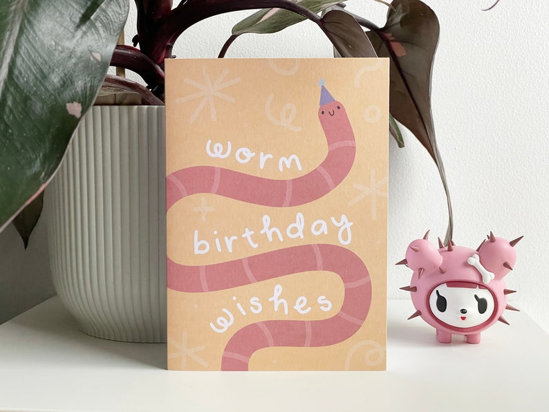 Worm Birthday Wishes Greeting Cards Cute Fun Modern Funny - Etsy