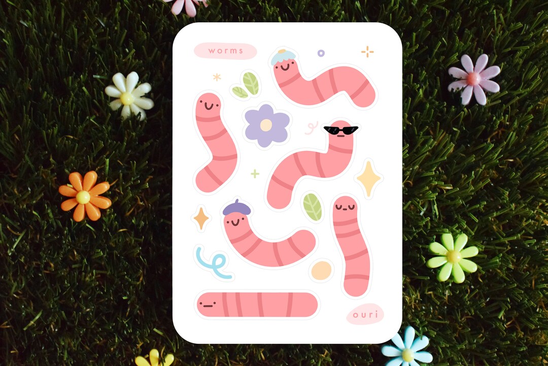 Worms Sticker Sheet - Glossy Cute Wiggly Wormies, Tracker Bullet ...