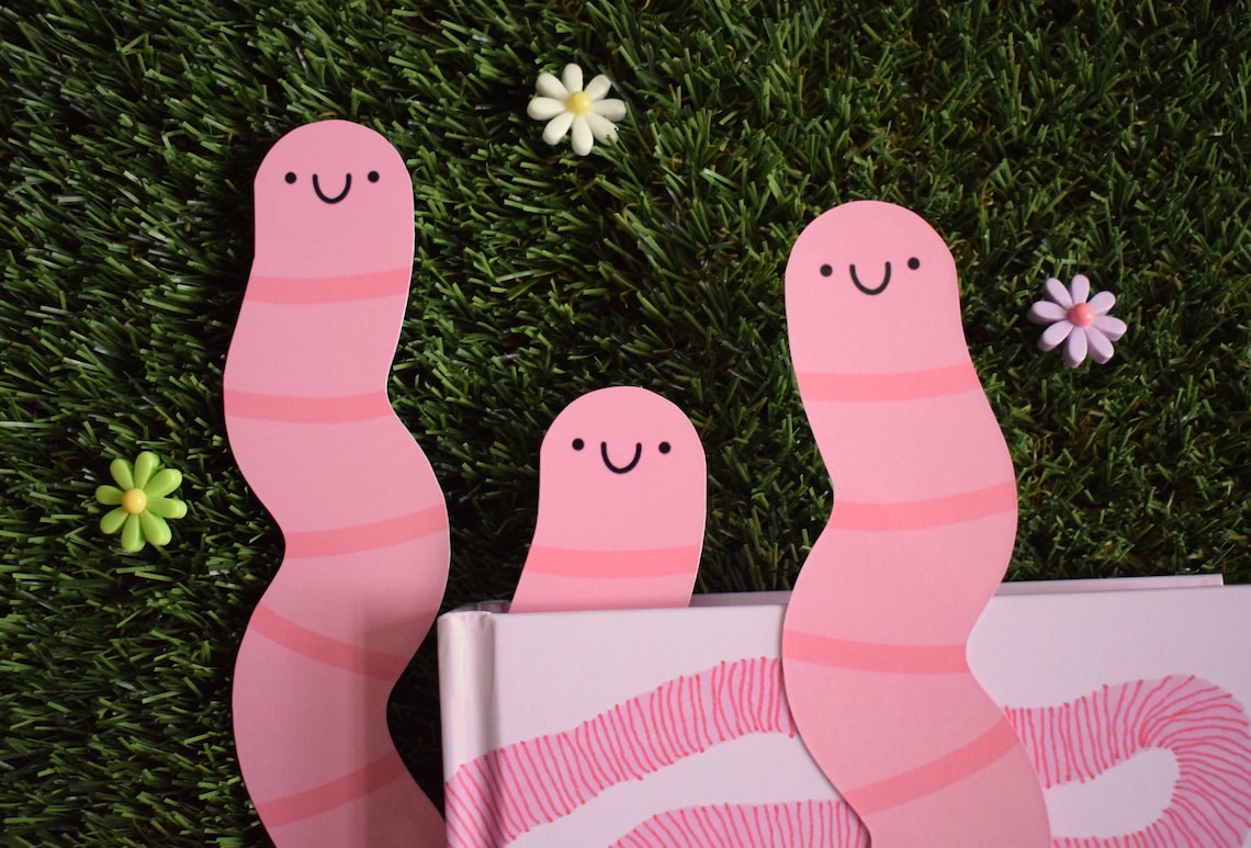 Bookworm Bookmark - Double Sided Print Pink Rainbow Book Worm, Cute ...