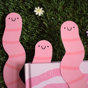 Bookworm Bookmark - Double Sided Print Pink Rainbow Book Worm, Cute ...
