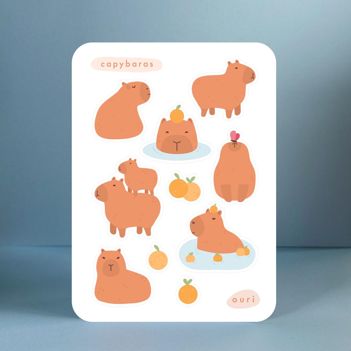 Capybaras Swimming Chilling With Oranges - Glossy Sticker Sheets or Die ...