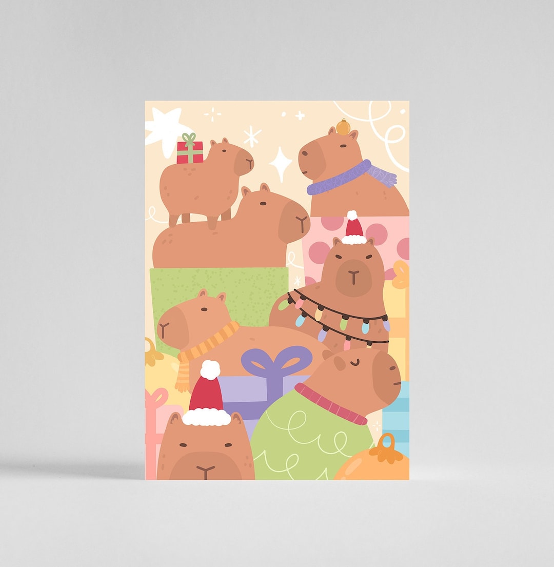 Capybaras Christmas Greeting Cards Cute Fun Modern Funny Animals Card ...