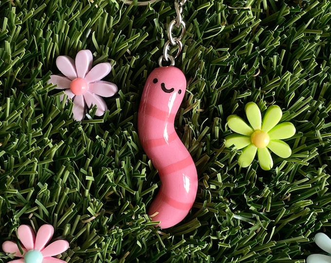Cute Worm Keychain 3 in Single-sided Kawaii Charm Frosted Pink Acrylic ...