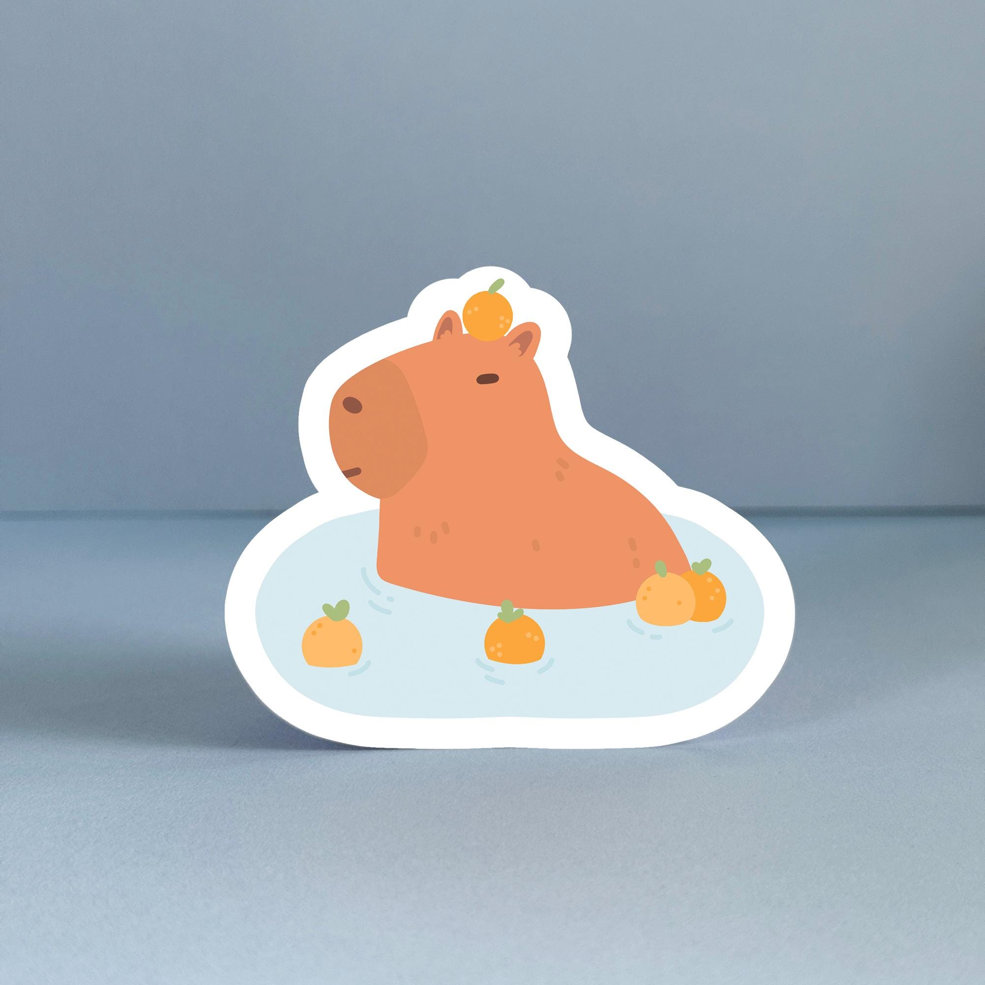 Capybaras Swimming Chilling With Oranges - Glossy Sticker Sheets or Die ...