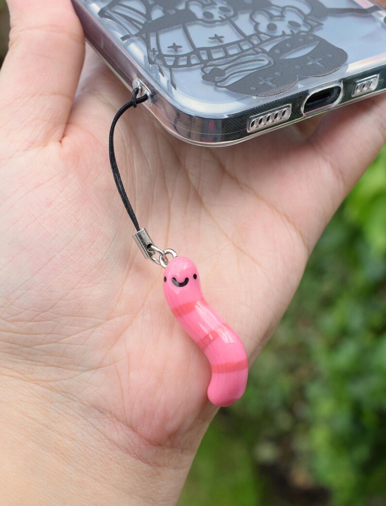 Handmade Worm Phone Charm: Polymer Clay Earthworm Worry Buddy - Etsy
