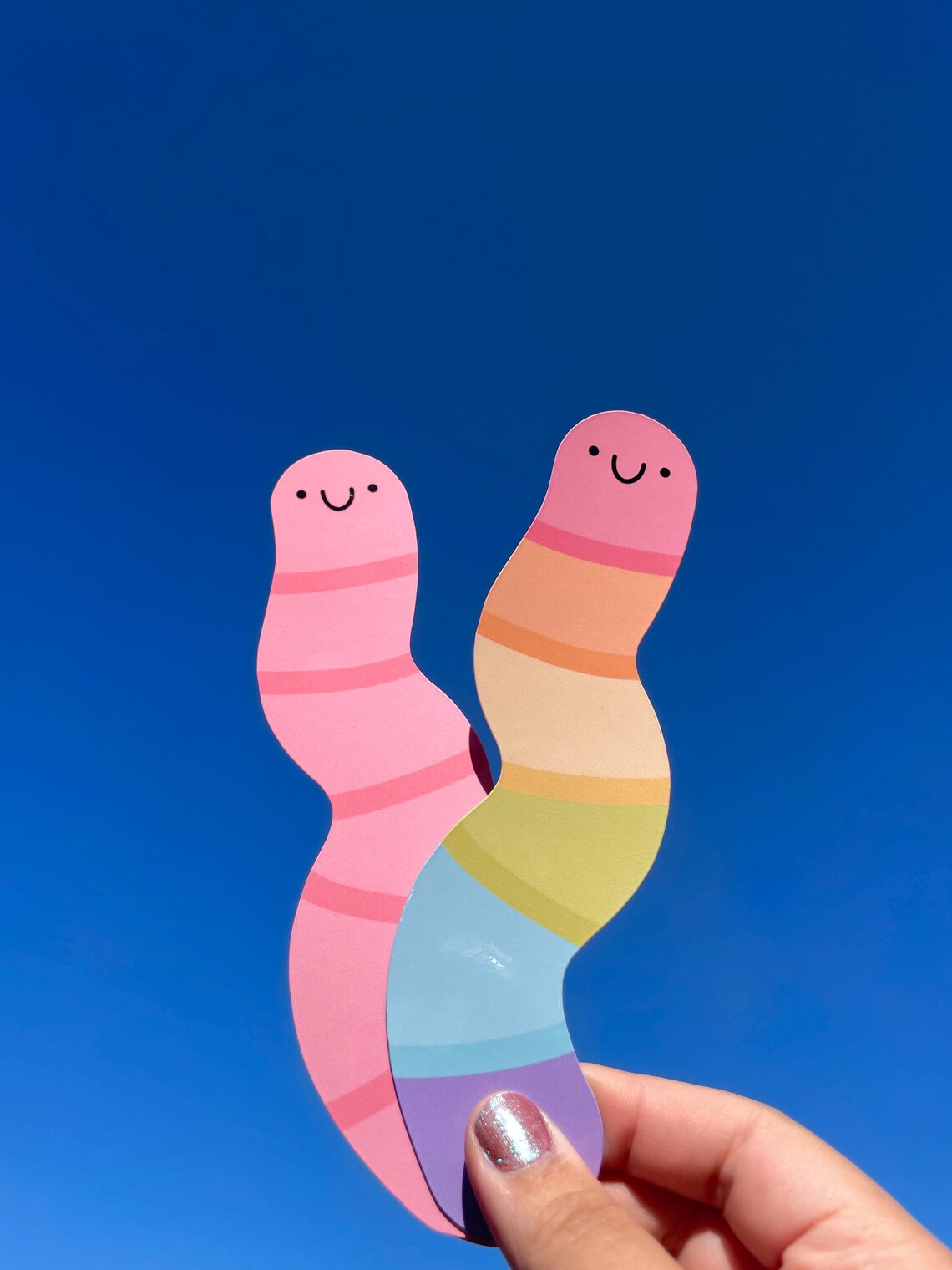 Bookworm Bookmark - Double Sided Print Pink Rainbow Book Worm, Cute ...
