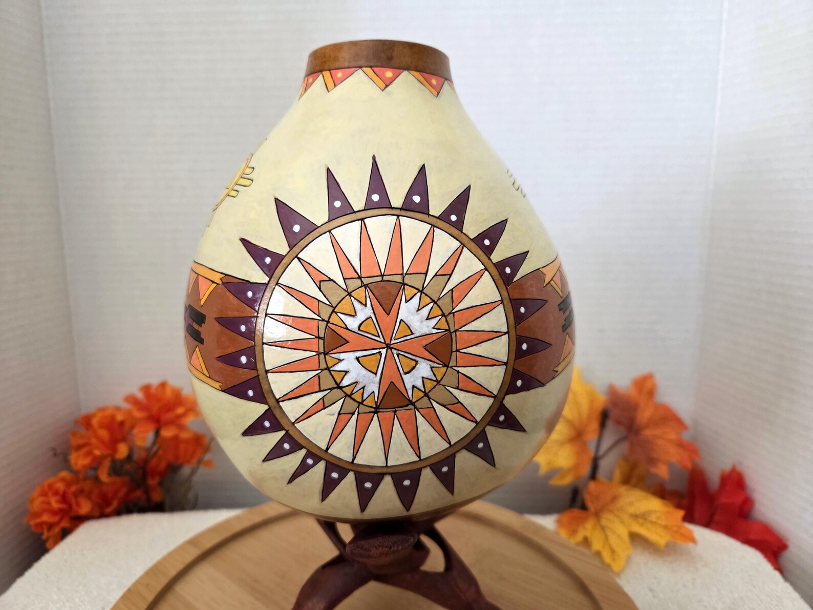 Hopi Gourd Vessel: Handcrafted Thunderbird & Sunburst Design - Etsy