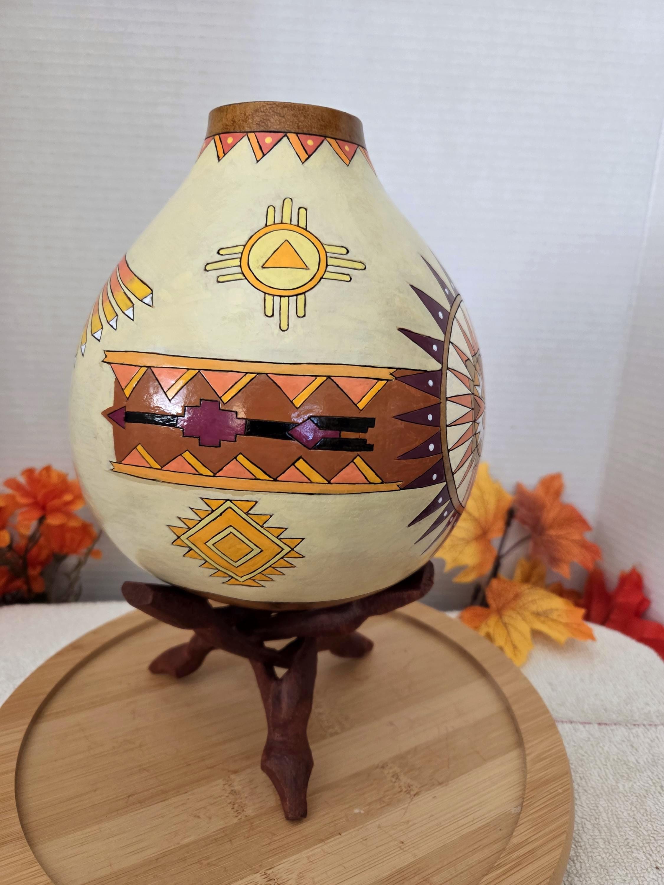 Hopi Gourd Vessel: Handcrafted Thunderbird & Sunburst Design - Etsy