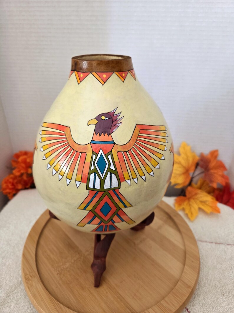 Hopi Gourd Vessel: Handcrafted Thunderbird & Sunburst Design - Etsy