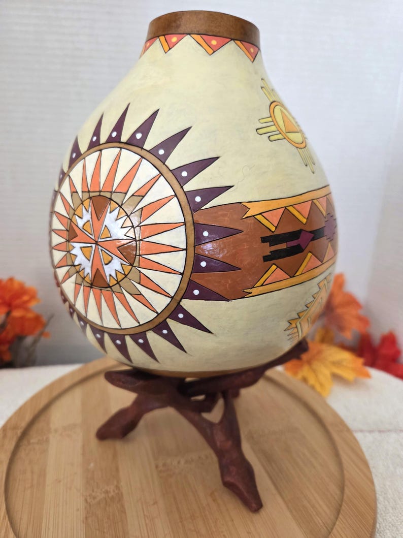 Hopi Gourd Vessel: Handcrafted Thunderbird & Sunburst Design - Etsy