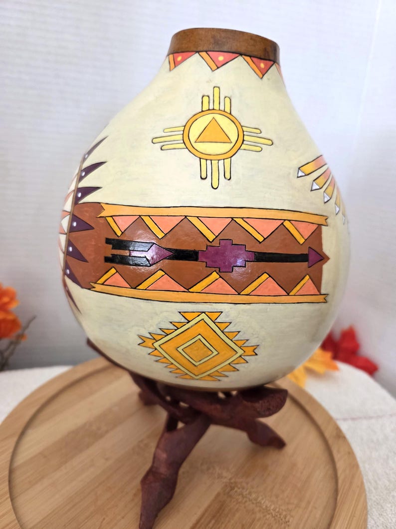 Hopi Gourd Vessel: Handcrafted Thunderbird & Sunburst Design - Etsy