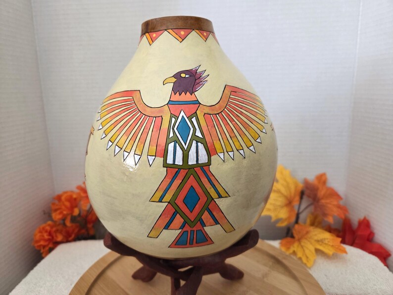 Hopi Gourd Vessel: Handcrafted Thunderbird & Sunburst Design - Etsy