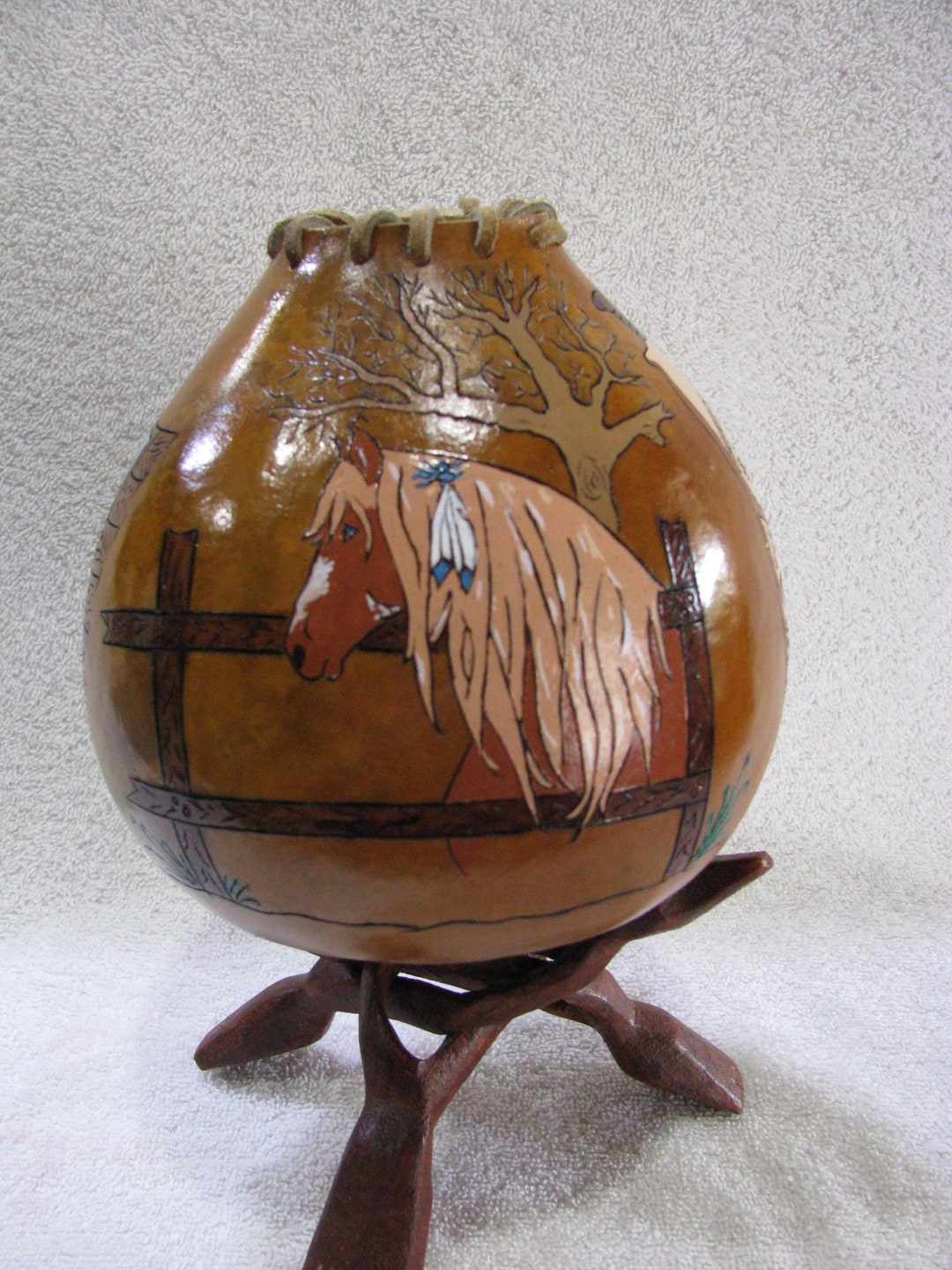 Hand-painted Ranch Life Gourd Art With Leather Lacing - Etsy