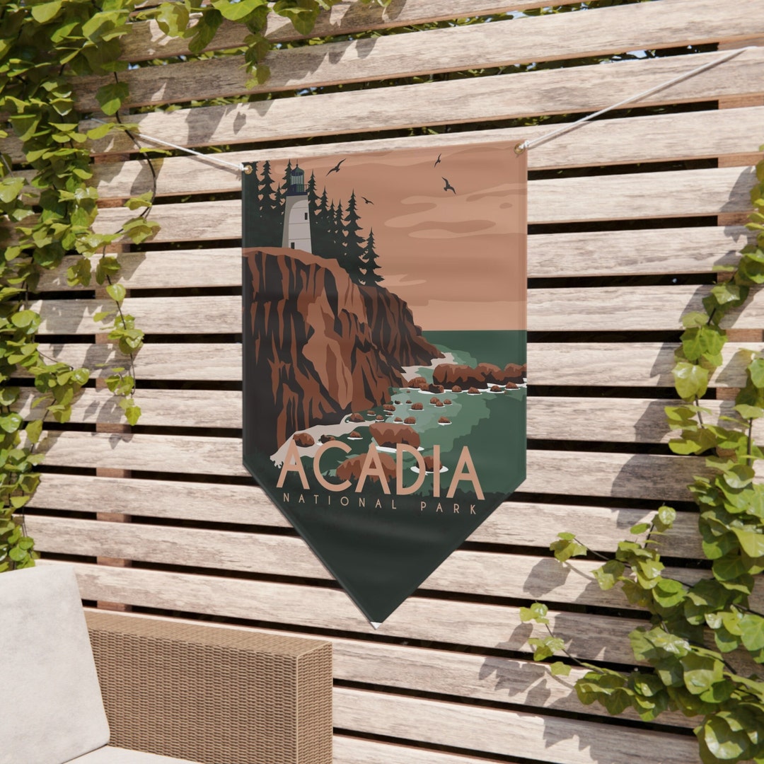 Acadia Pennant Banner, Vintage Acadia National Park Hiking Camping ...