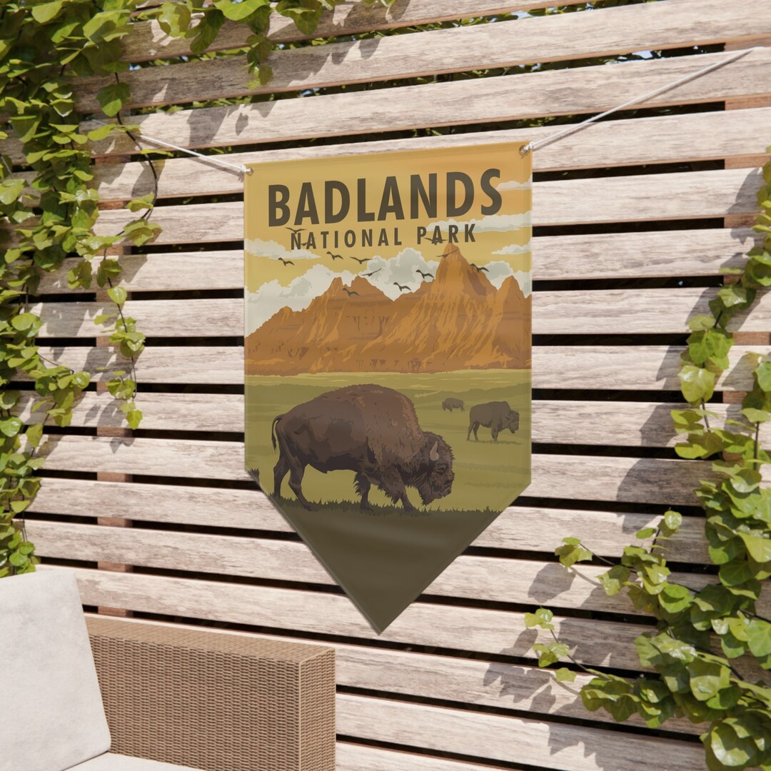 Badlands Pennant Banner, Vintage Badlands National Park Hiking Camping ...