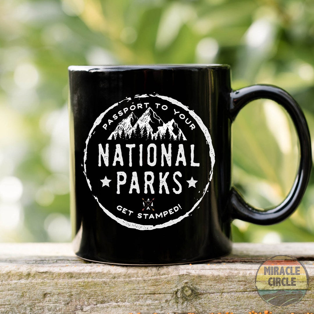 National Park Black Mug, USA National Park Passport Stamp Camping ...