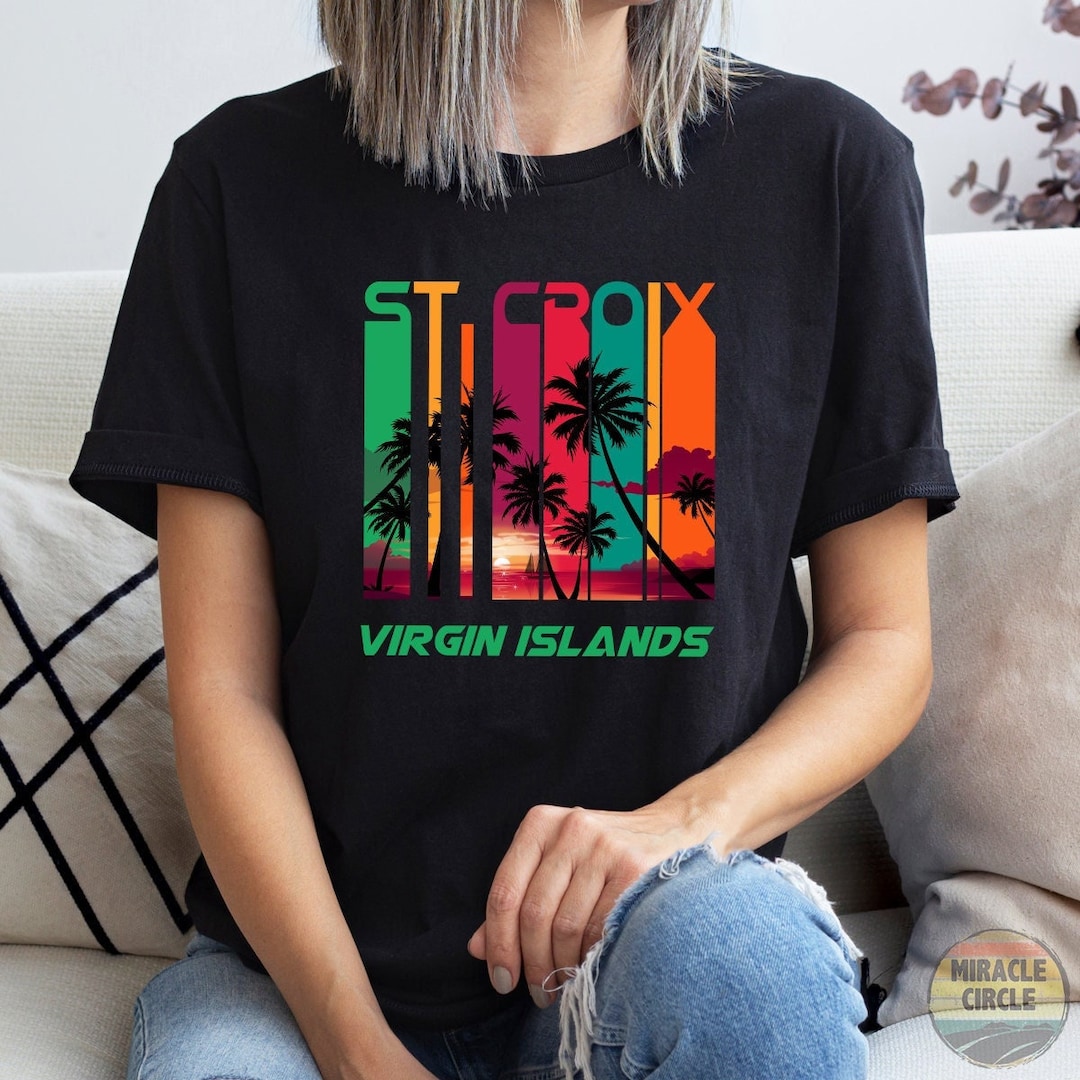 Retro St. Croix Crewneck Shirt, Vintage Virgin Islands Beach Rainbow ...