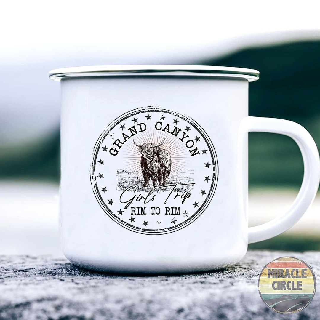 Custom Grand Canyon Girls Trip Stamp Enamel Mug, Personalized Rim to ...