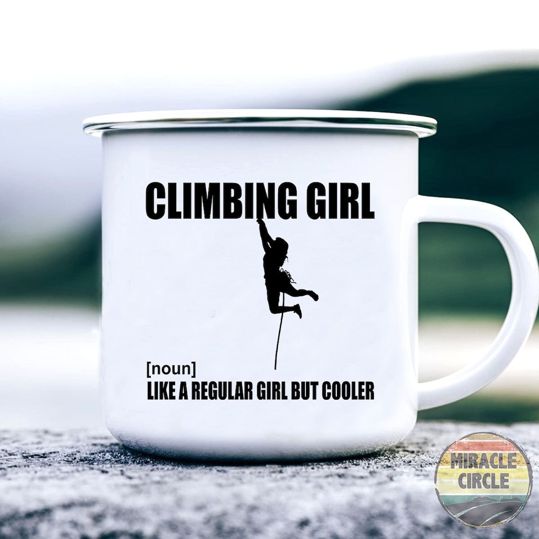 Climbing Girl Enamel Camping Mug, Climber Definition, Rock Climbing ...