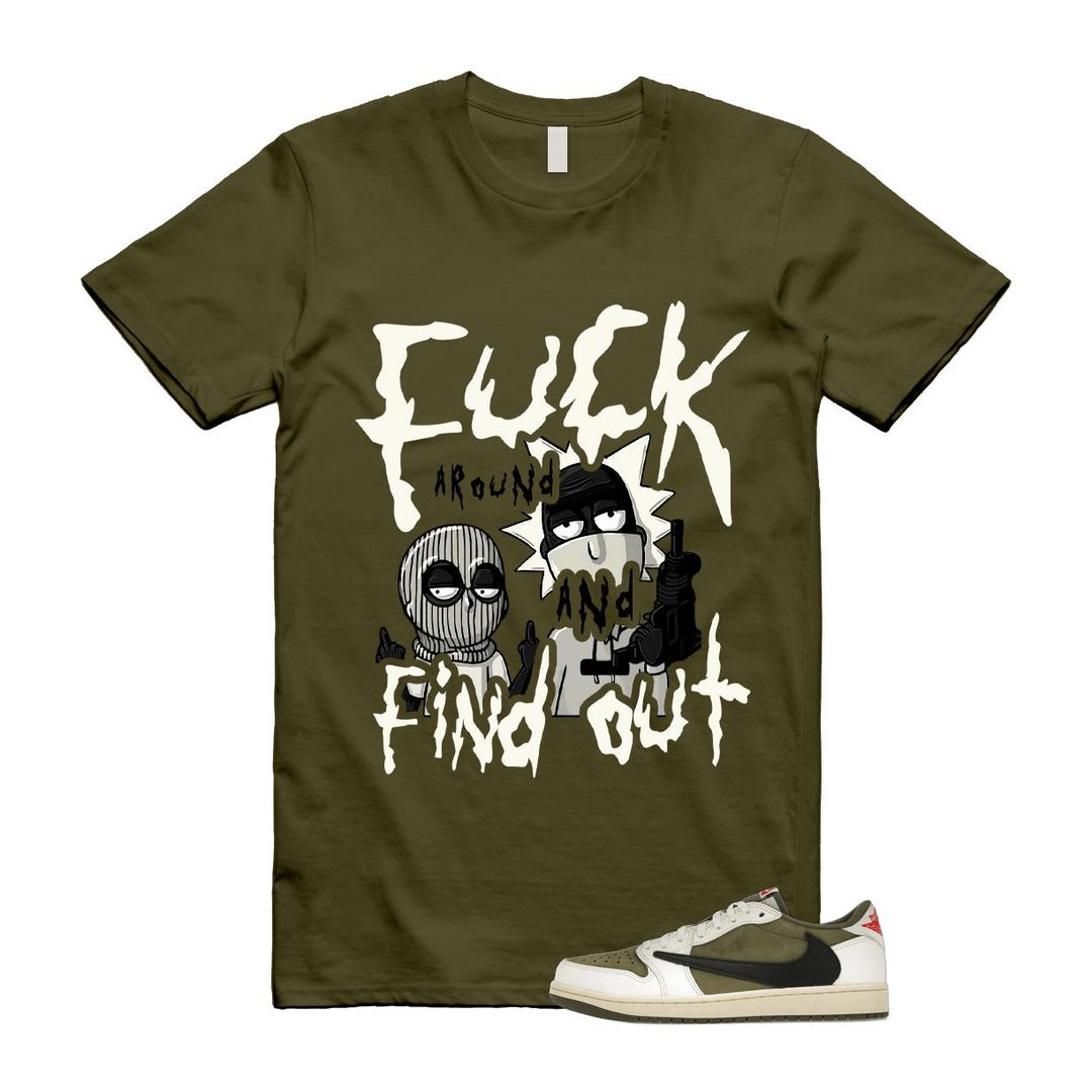 1 Travis Scott Medium Olive Black Sail Muslin Retro Low OG SP T Shirt ...