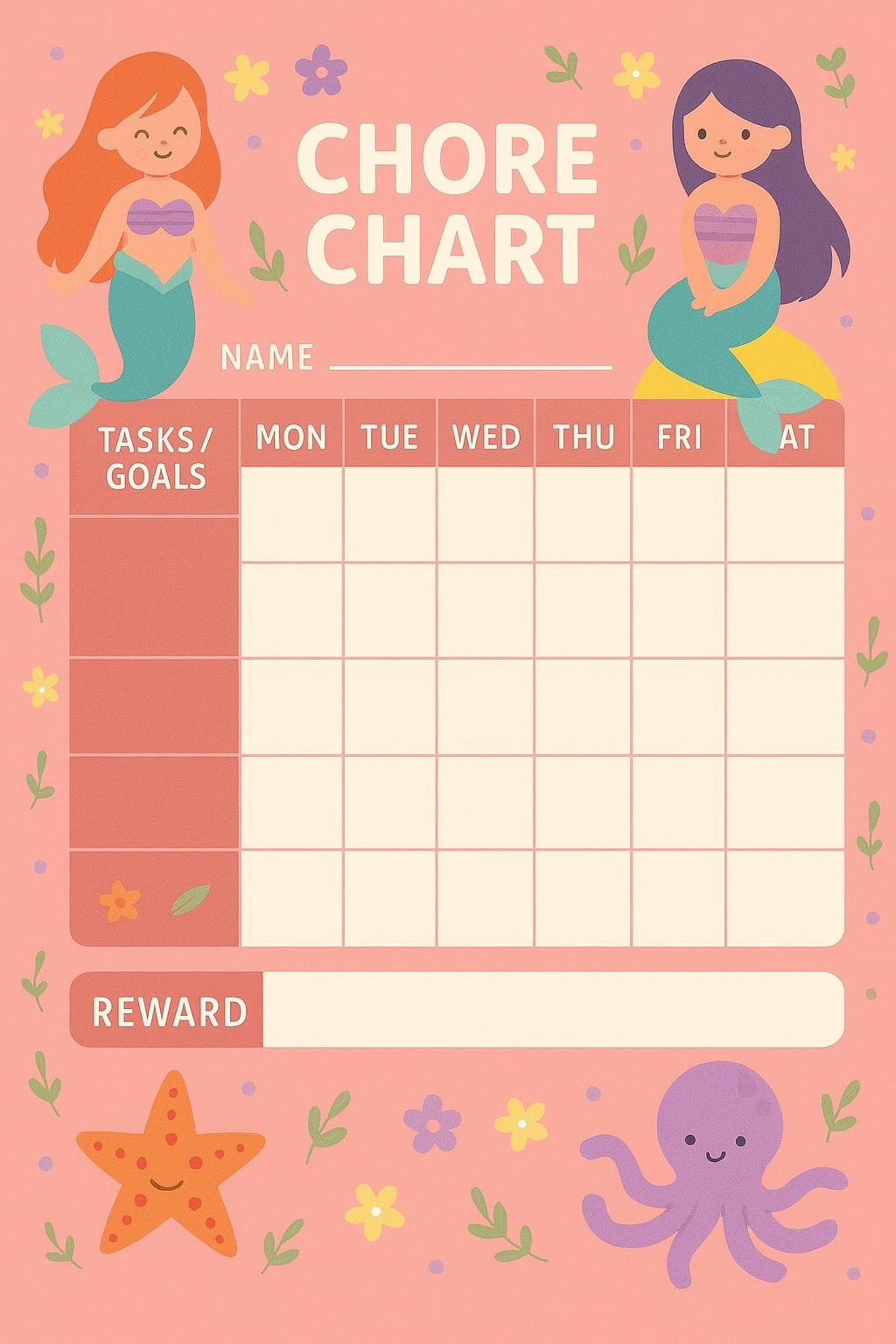 A Mermaid Chore/reward Chart PDF - Etsy