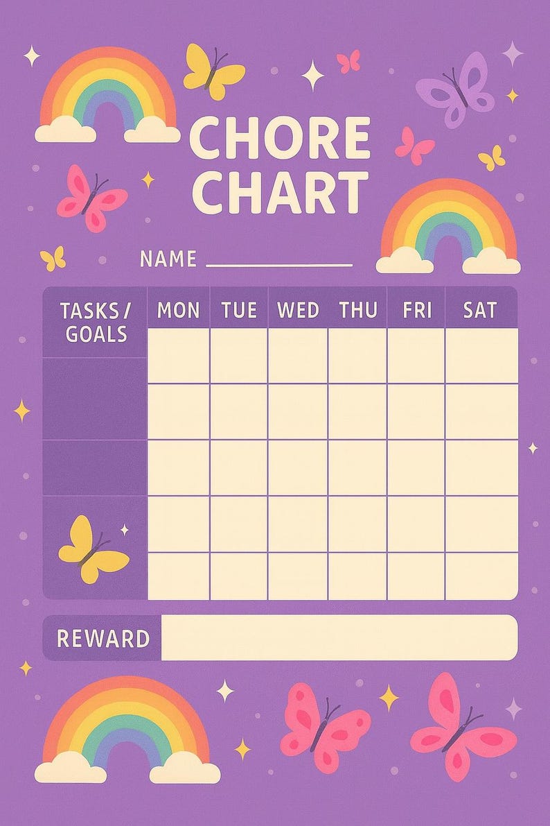 A Rainbow Buttey Chore/reward Chart PDF - Etsy