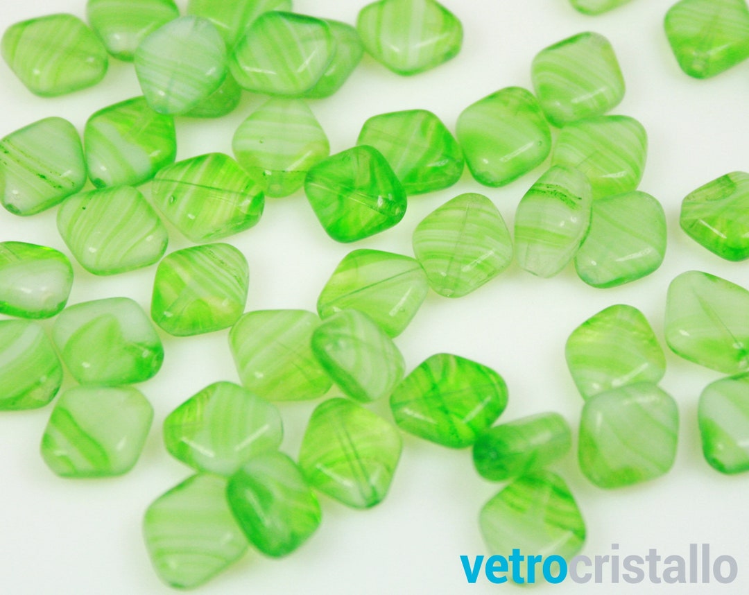 Unreachable Glass Beads, Original Vintage, Rhomboidal in Green Color ...