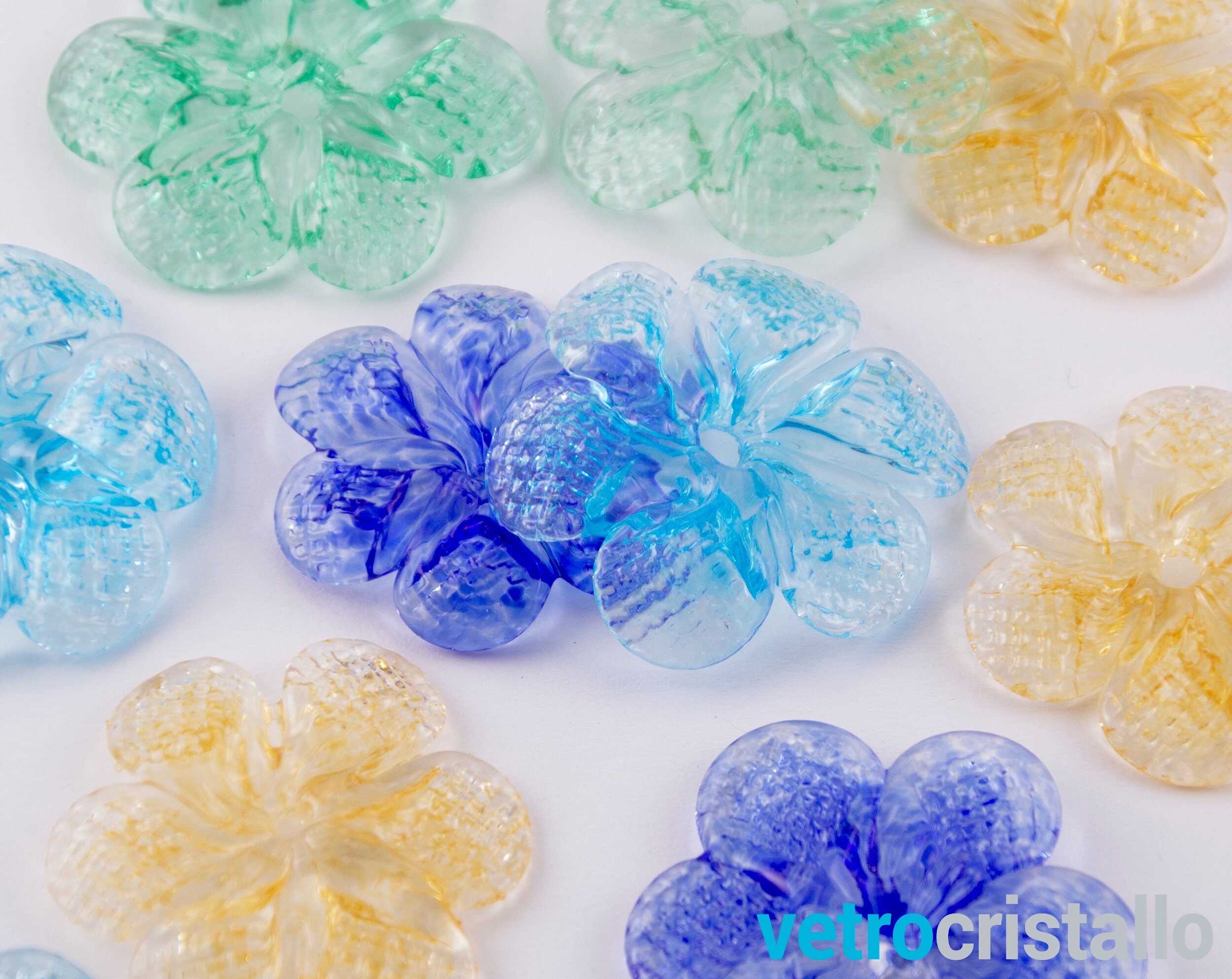 Handmade Turquoise Color Murano Glass Flower Rosette Ø50 Mm - Etsy