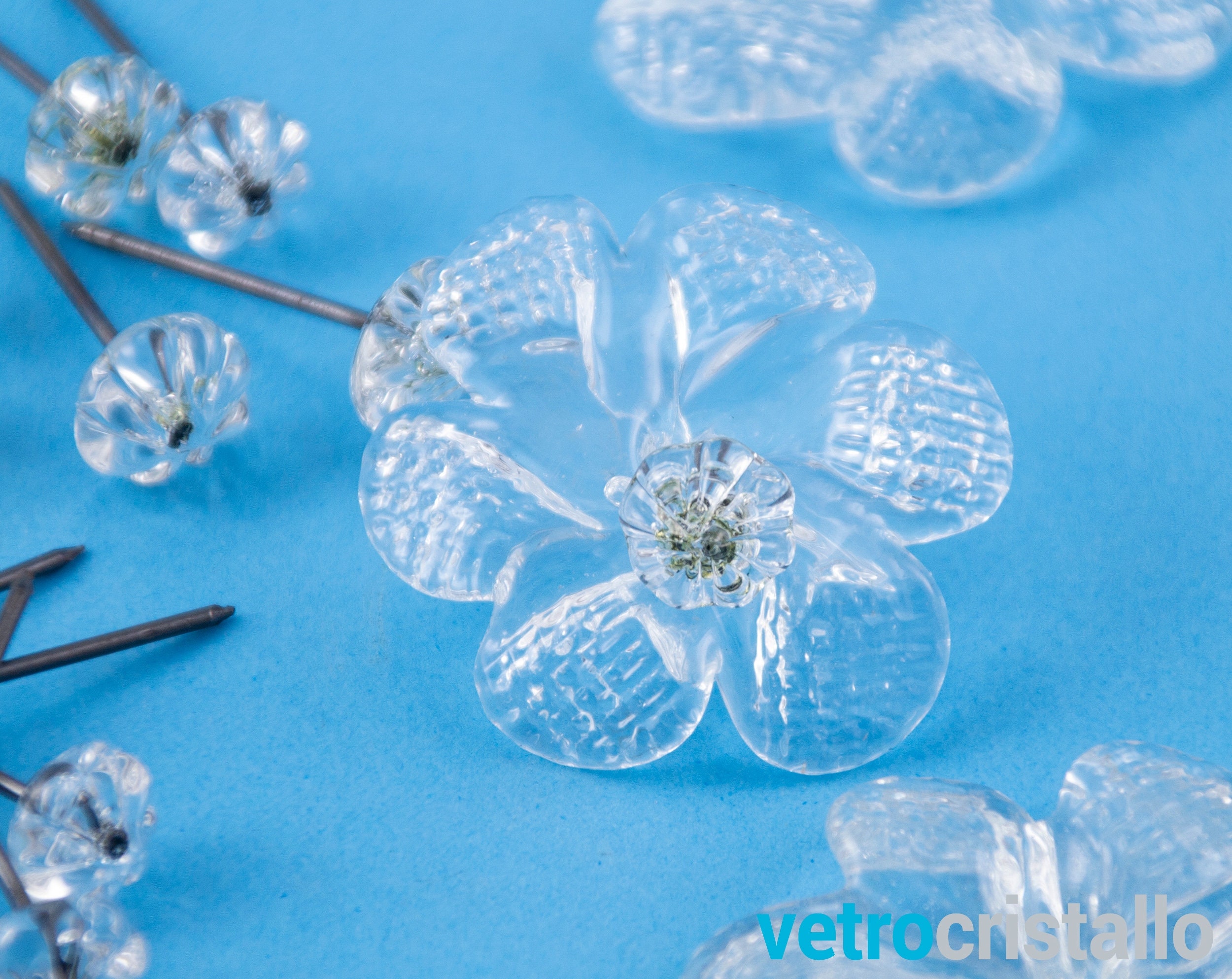 Set With Murano Glass Head Nails and Handmade Clear Glass Rosettes - Etsy