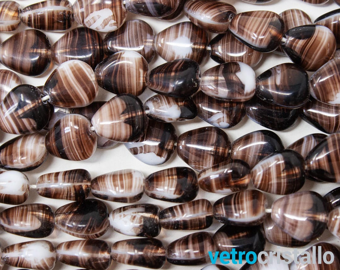 100 Gr Vintage 9mm Brown Variegated Crushed White Core Bead, Made in ...