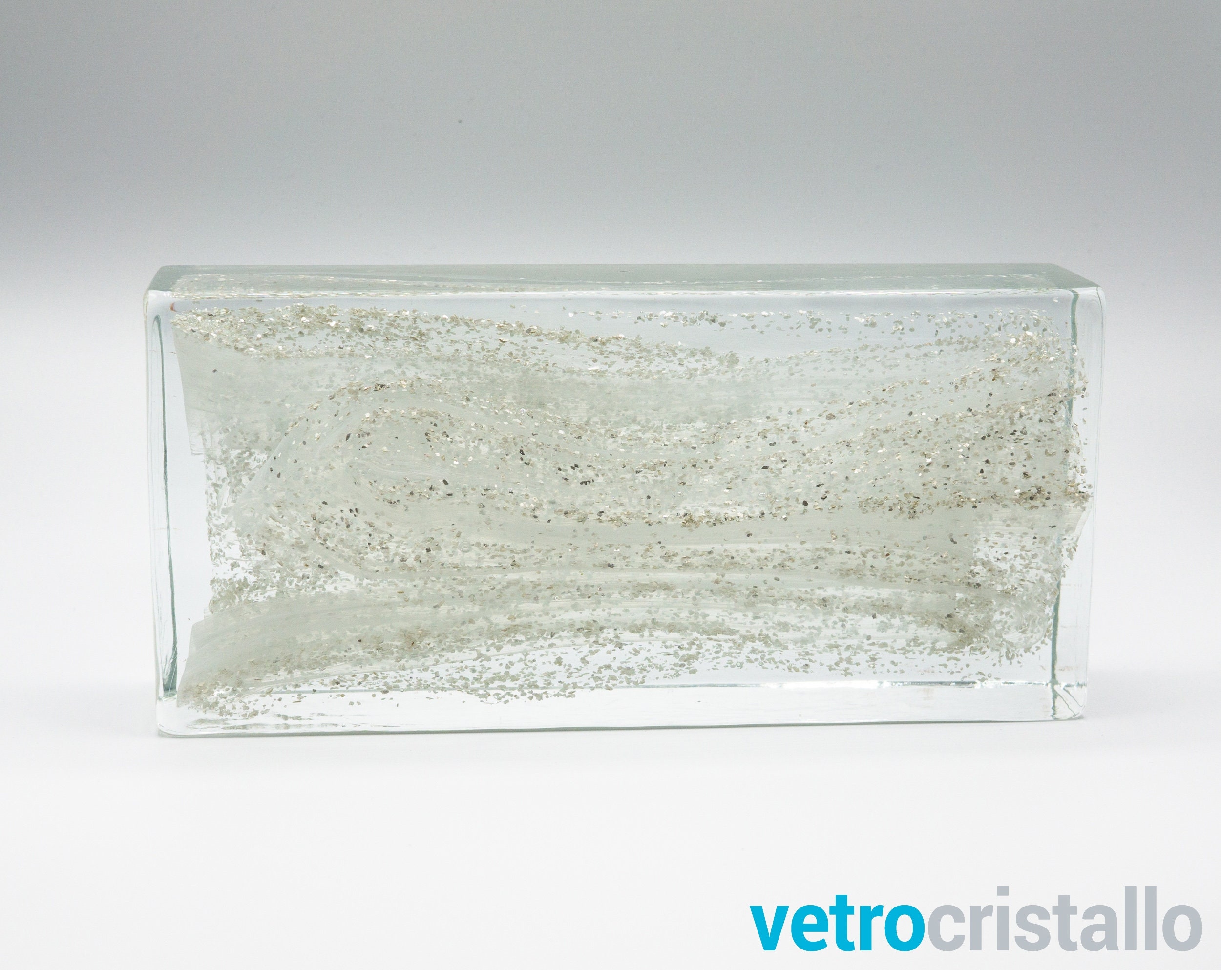 Clear Murano Glass Brick With Silver Glitter and White Decoration 24cm ...