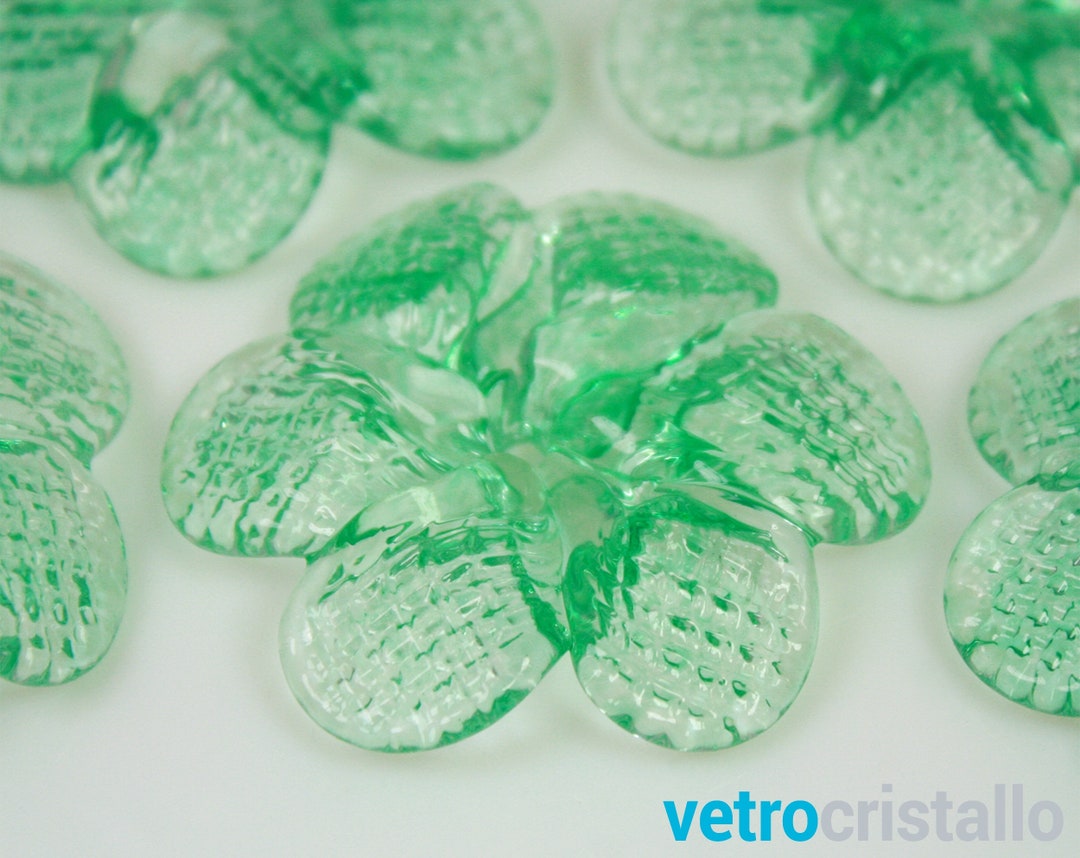 Handmade Light Green Color Murano Glass Flower Rosette Ø50 Mm With ...