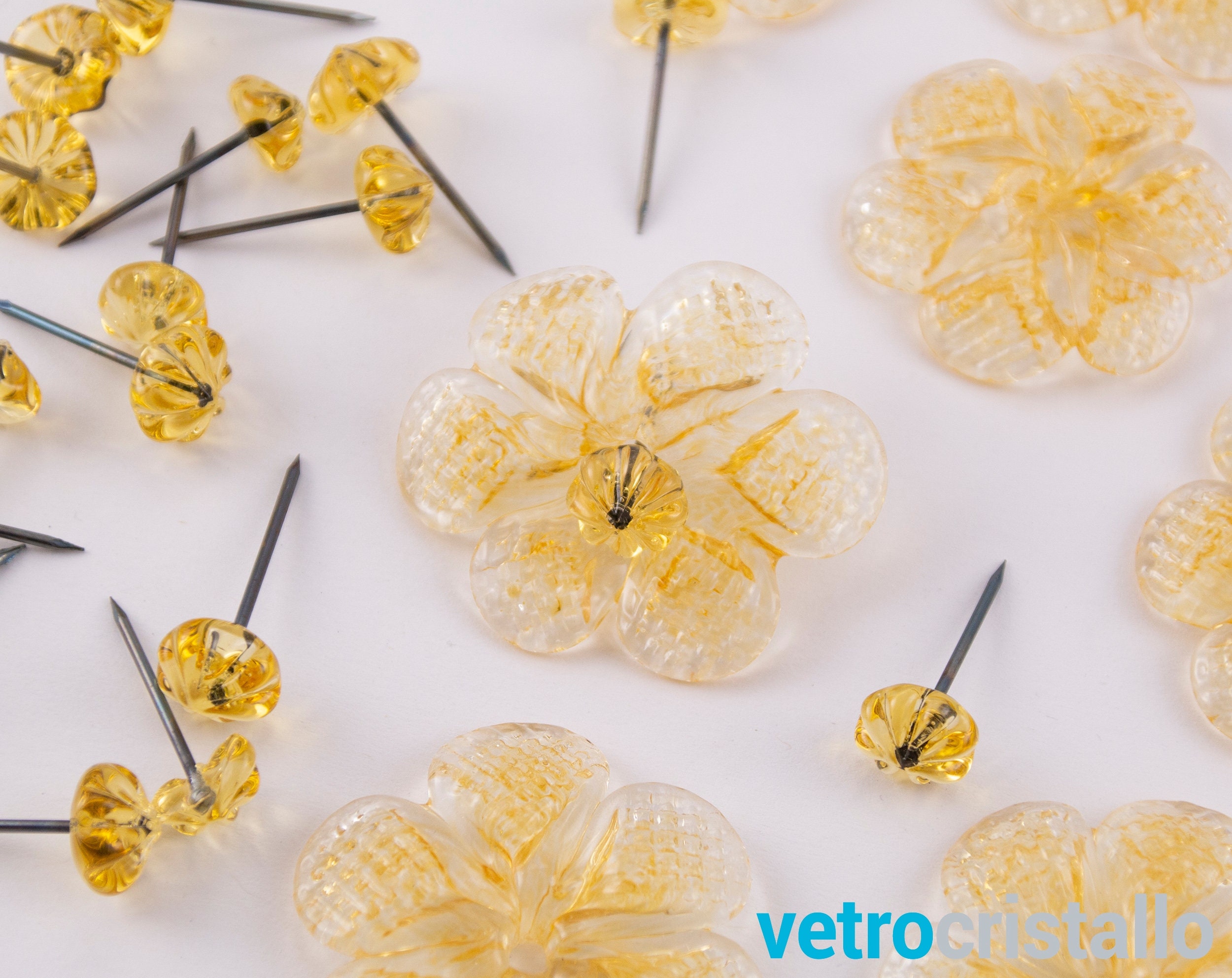 Handmade Ambercolor Murano Glass Flower Rosette Ø50 Mm With Central ...