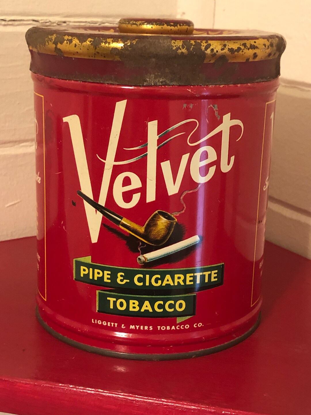 Vintage Velvet Pipe & Cigarette Tobacco Tin - Great Graphics - FREE ...