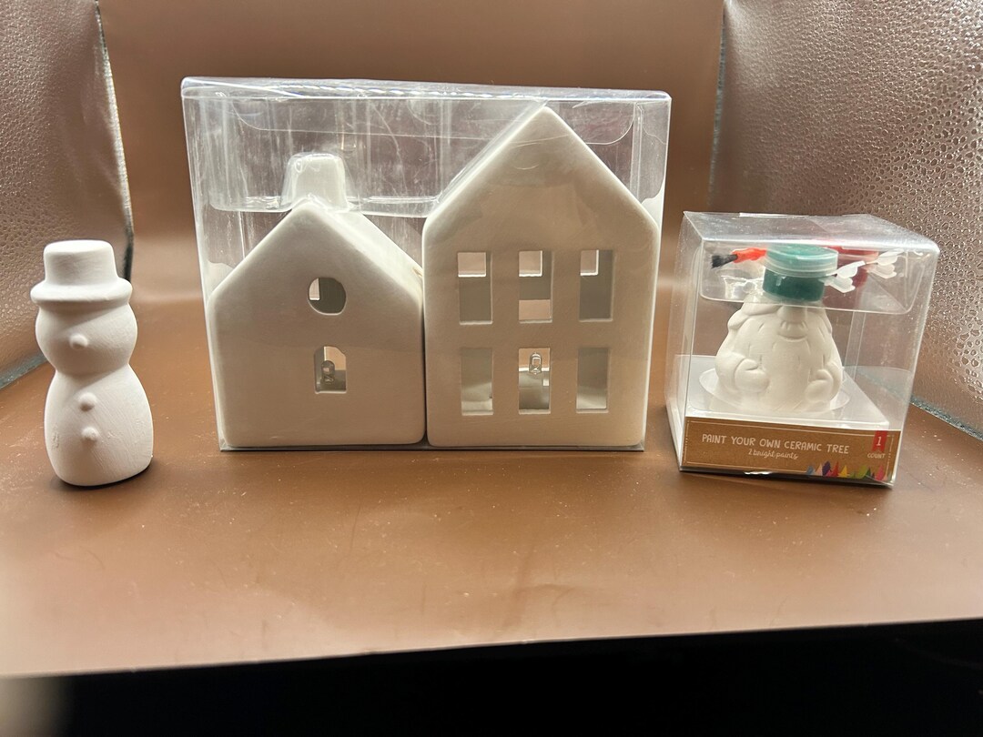 Christmas 4 Piece Ceramic Bisque Set-ready to Paint-includes 2 Houses ...