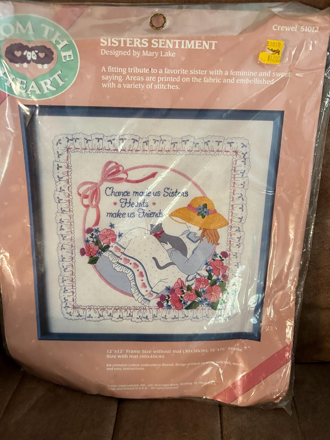 Vintage Embroidery Kit-new in Package-sisters-12"x12"-free SHIPPING - Etsy