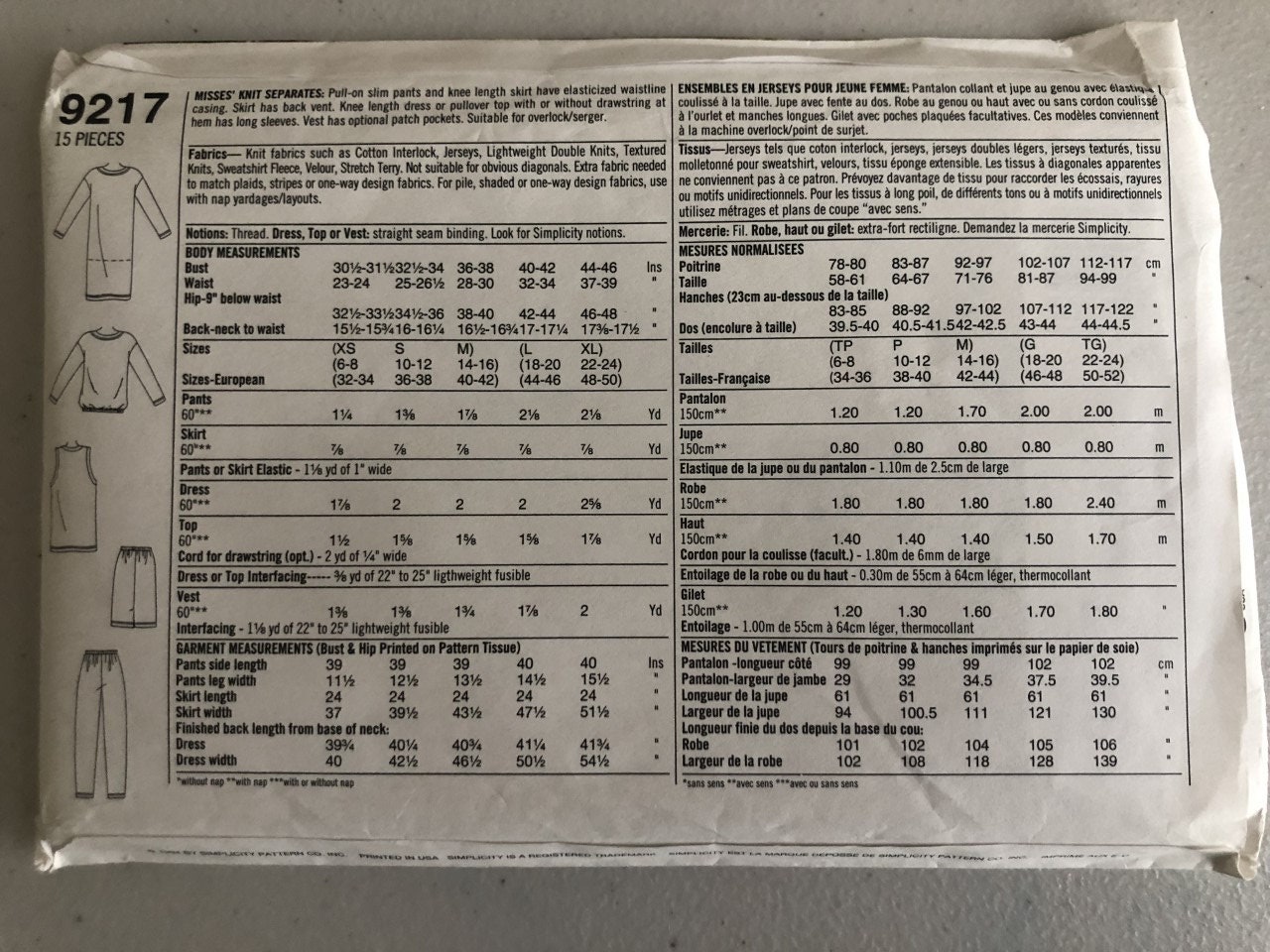 Simplicity Ladies Sewing Pattern 9217 Circa 1994 Never Cut Sizes XS, S ...