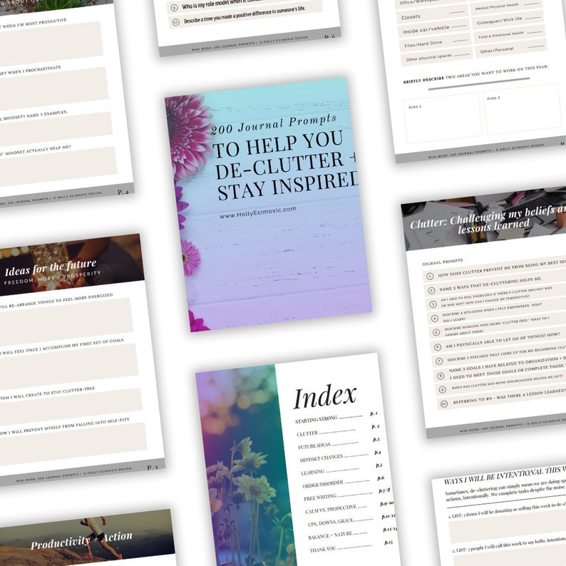 200 Journal Prompts for De-cluttering & Relaxation - 14-page Printable ...