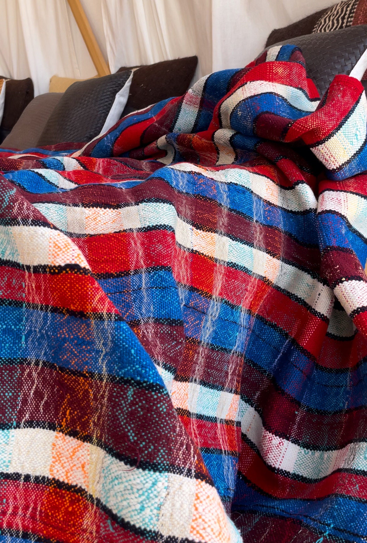 Unique Vintage Handwoven Moroccan Berber Blanket Handmade Moroccan Throw Multicoloured Luxurious ...