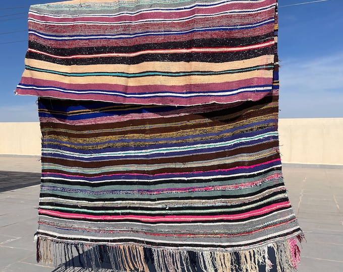 Multicoloured Vintage Handwoven Moroccan Berber Blanket - Authentic Berber Throw -moroccan ...