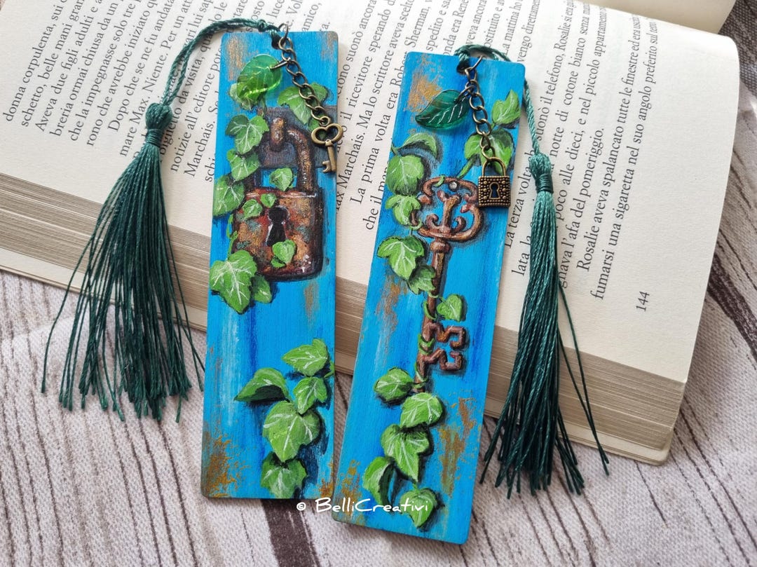 Hand-painted Wooden Bookmarks With Leaves, Keys and Lock – Vintage ...