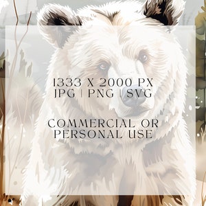 Grizzly Bear Watercolor Clipart, Grizzly Bear Cute Clip Art, Card ...