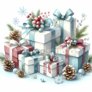 Watercolor Christmas Gift Clipart, Holiday Presents Art Prints (digital ...