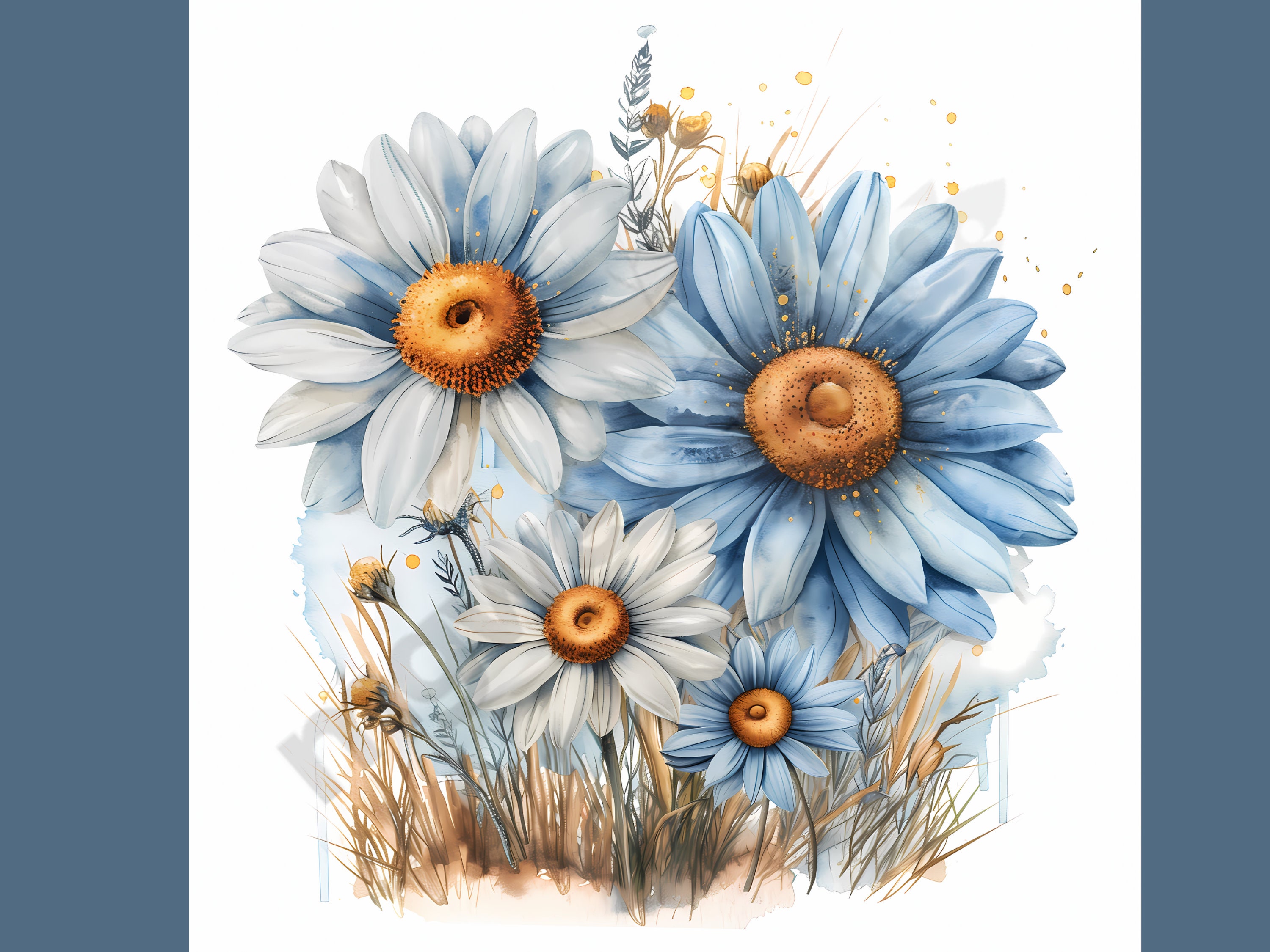 Denim & Daisies Digital Art Watercolor Clipart Floral Watercolor High ...