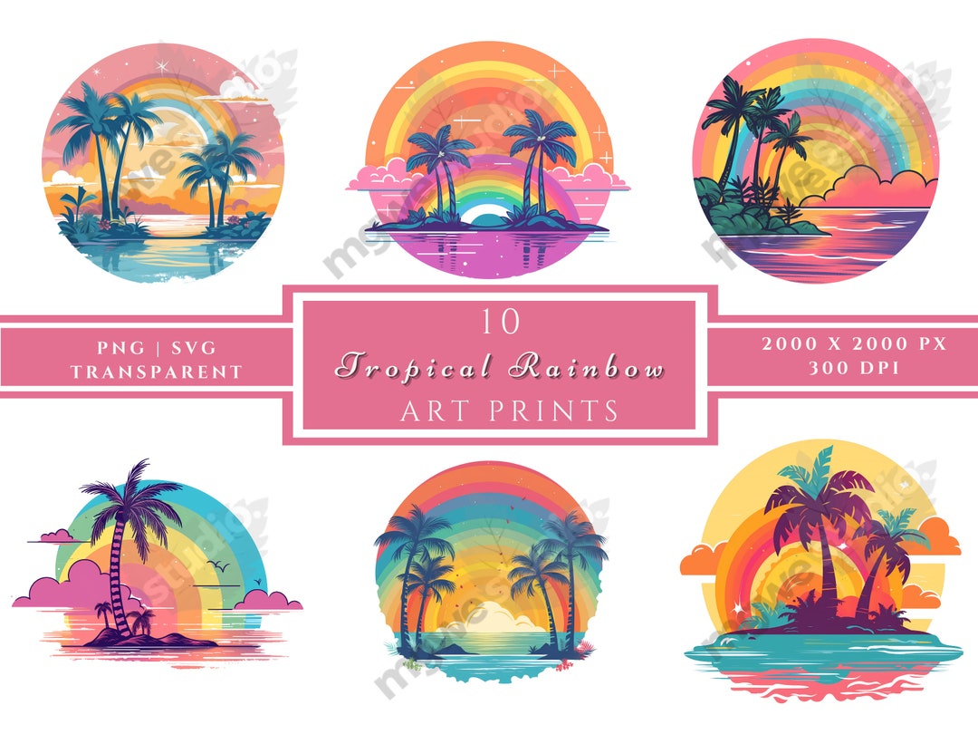 Tropical Rainbow Clipart: Beach Digital Art Prints (PNG, SVG) - Etsy