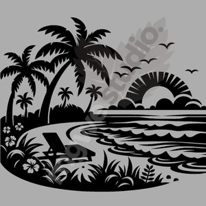 Beach Scene SVG Bundle: Tropical Island Palm Tree Designs (digital ...
