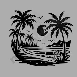Beach Scene SVG Bundle: Tropical Island Palm Tree Designs (digital ...
